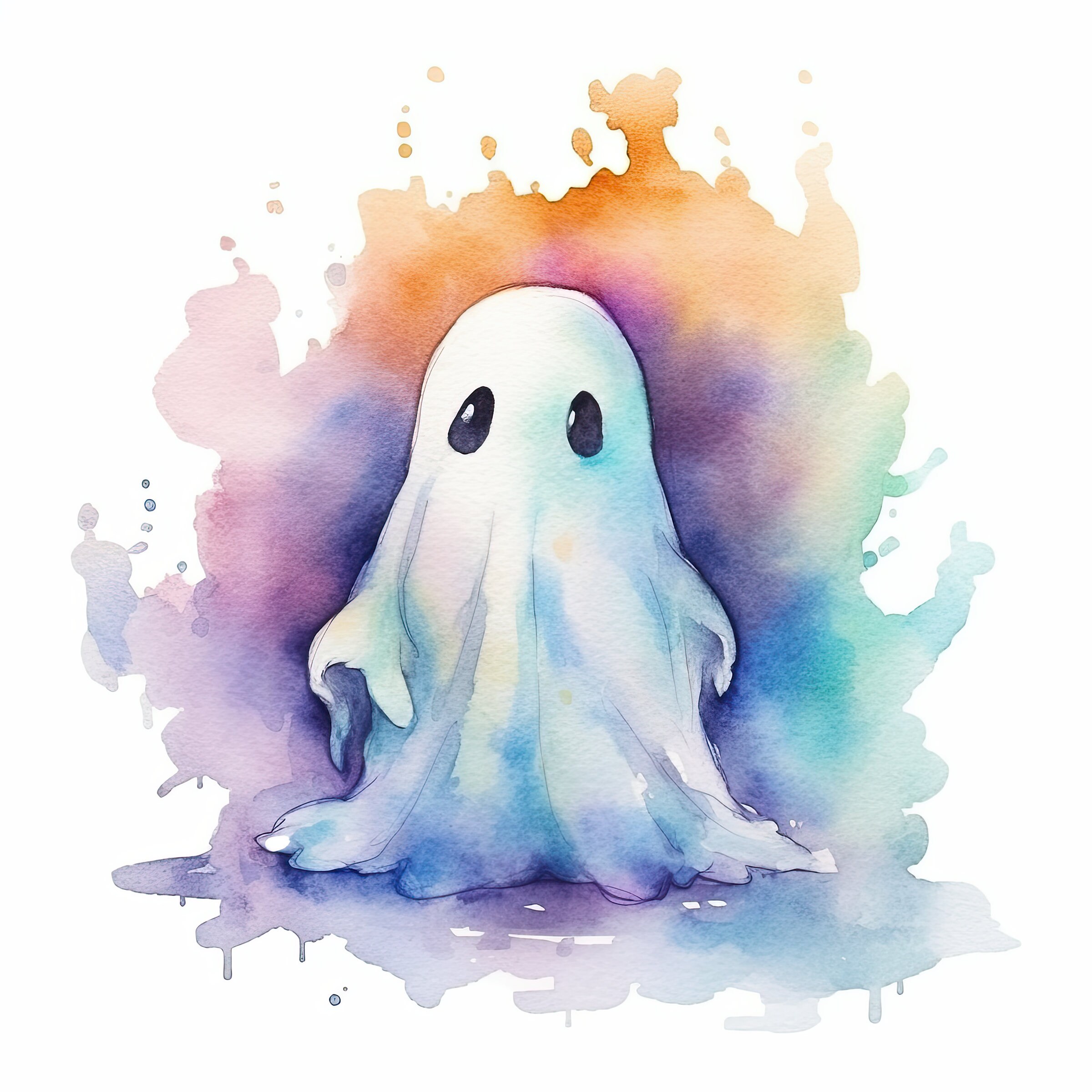 Spooky Halloween Ghost Clipart, Watercolor Clipart, Halloween PNG ...