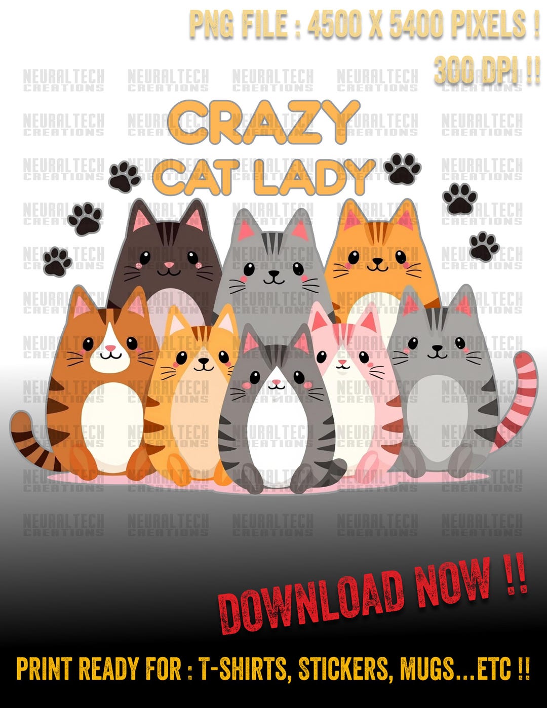 Crazy Cat Lady Png, Sublimation Design, Funny Cats Png, Kitten Png, Cat ...