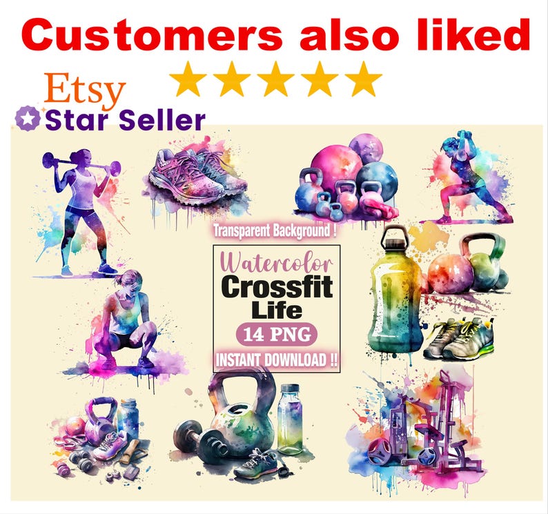 Crossfit Gym Clipart Watercolor Png Gym Png Instant Download Fitness ...