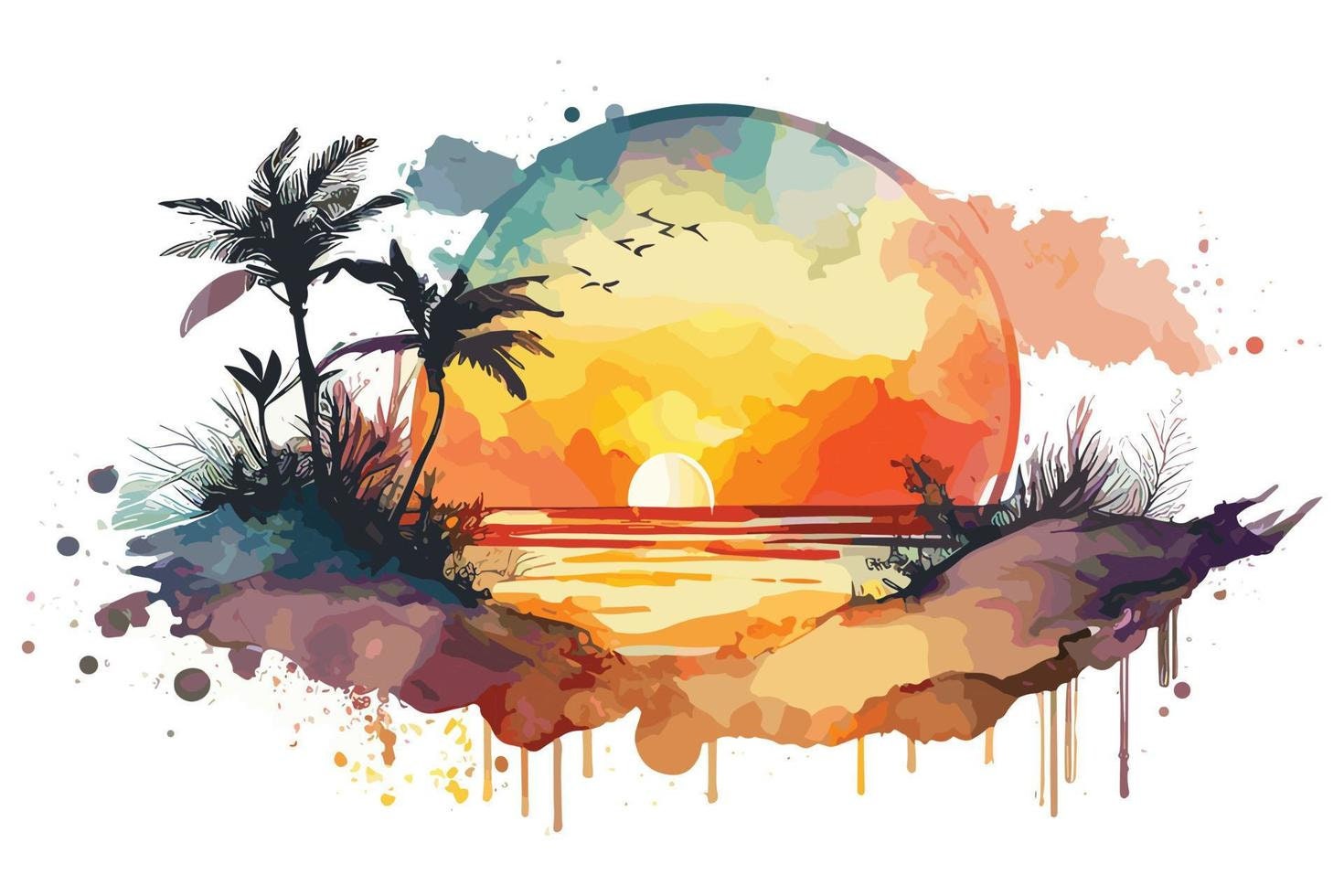 Sunset Png Clipart, Watercolor Beach, Digital Download, Colorful ...