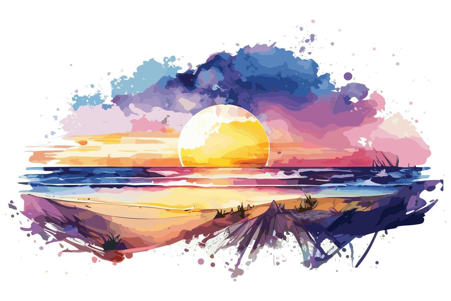 Sunset Png Clipart, Watercolor Beach, Digital Download, Colorful ...