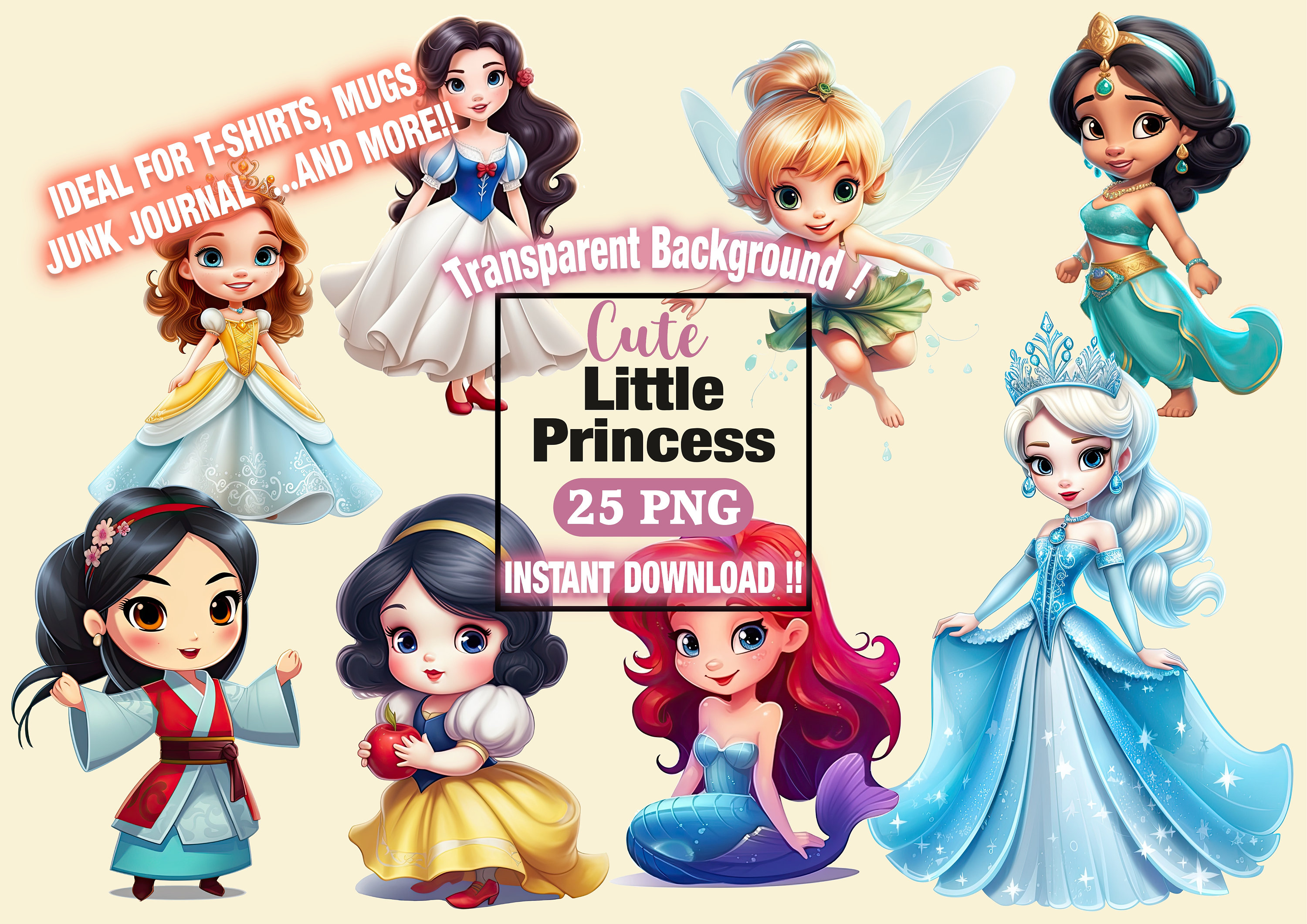 Little Princess Clipart, Watercolor Princess Clipart, Nursery Decor PNG ...