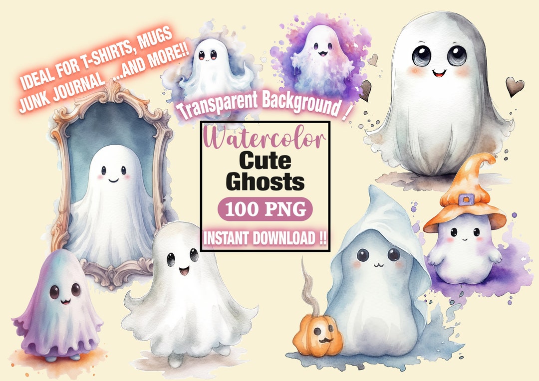 Spooky Halloween Ghost Clipart, Watercolor Clipart, Halloween PNG ...
