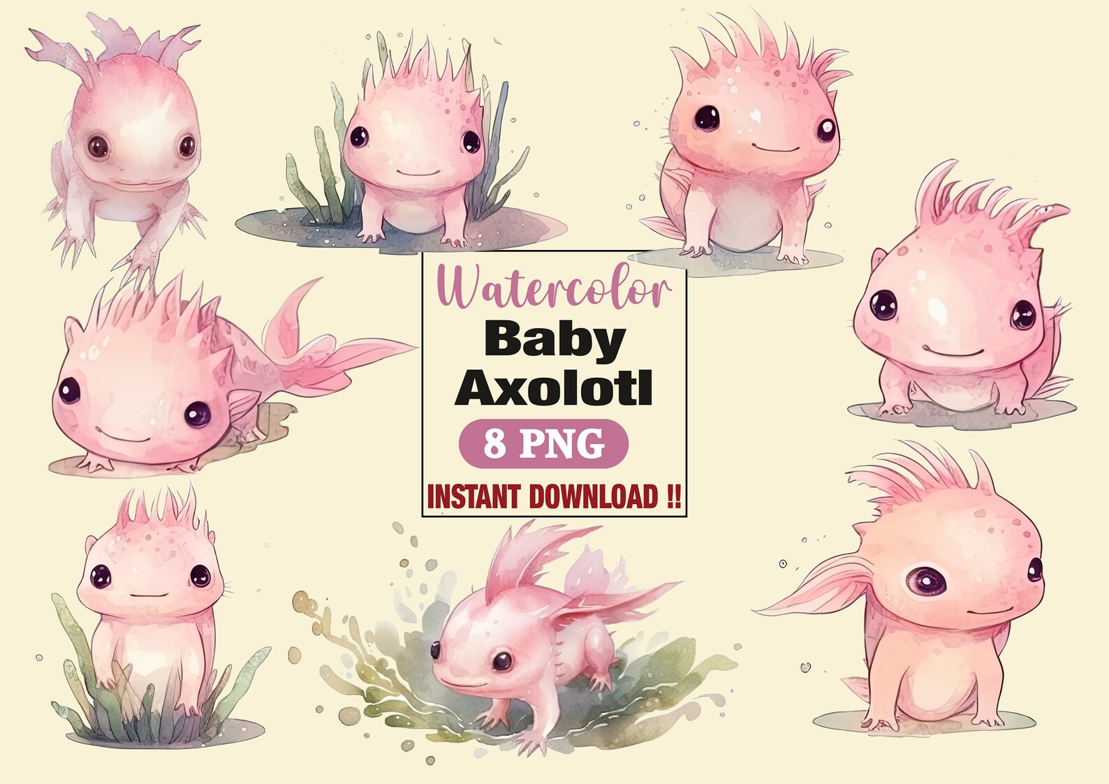Axolotl PNG Bundle Pink Axolotl Clipart, Commercial Use, Digital ...