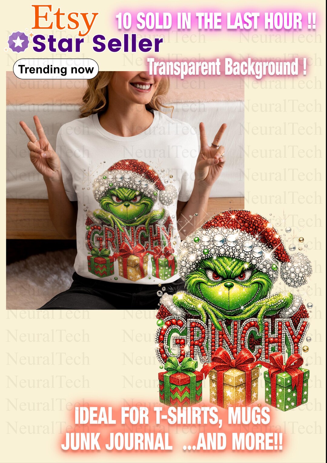 Grinchy Christmas PNG: Sparkly Rhinestone Santa Hat Grinchy Clipart ...