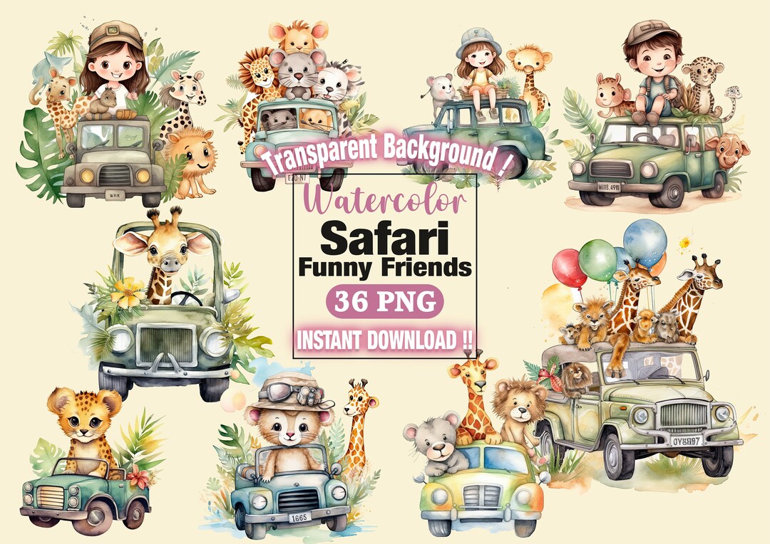 Safari Animals Clipart Watercolor, Clipart for Commercial Use ...