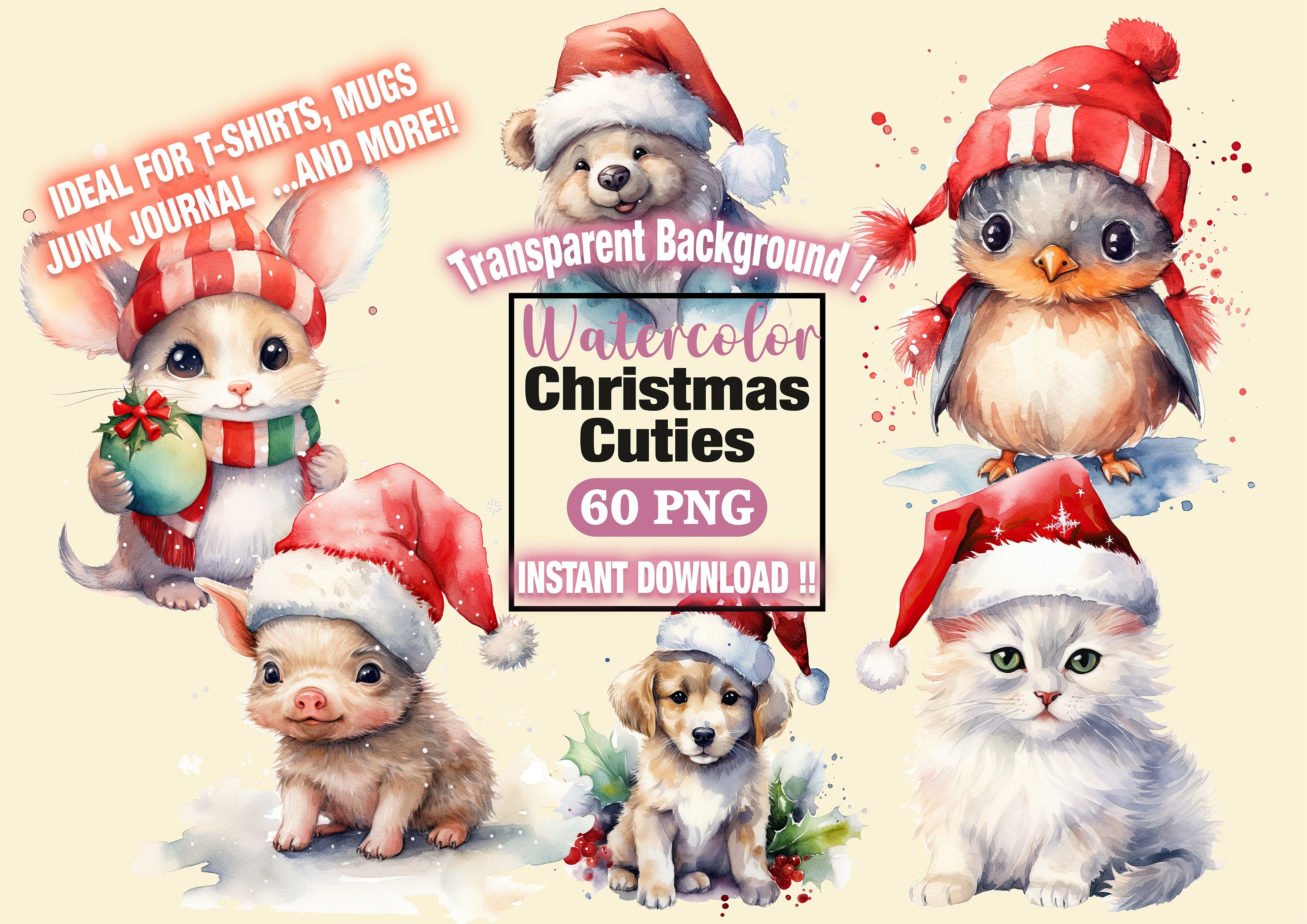 Watercolor Cute Christmas Clipart Bundle High Quality Transparent ...