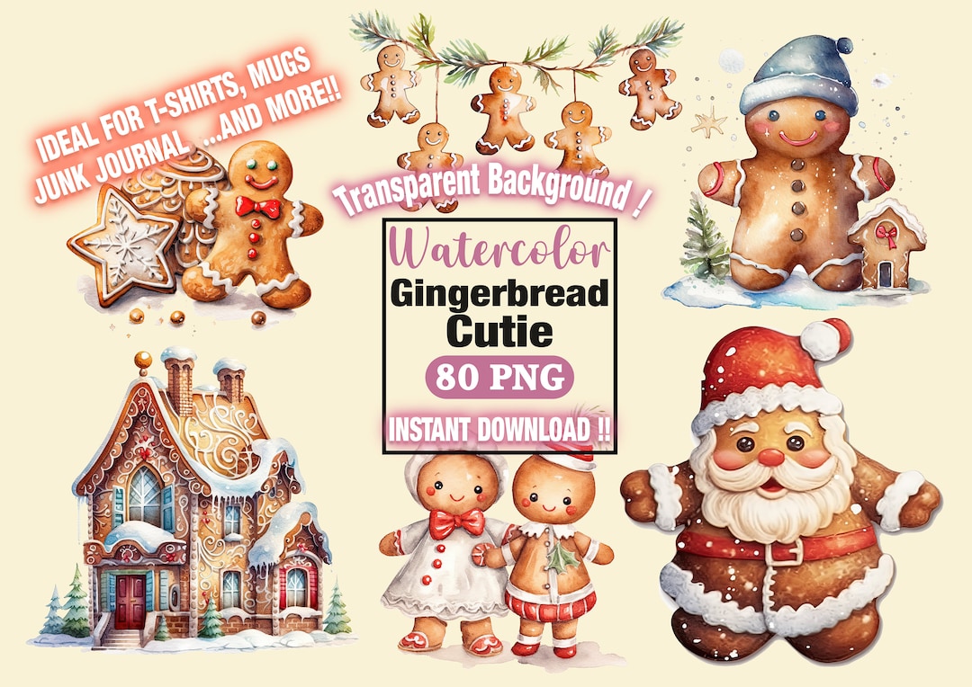 Cute Watercolor Gingerbread Clipart Bundle Holiday Winter Crafts ...