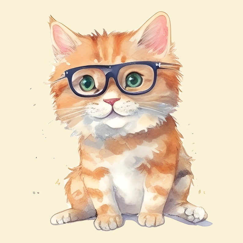 Cats With Glasses Png, Watercolor Cats, Funny Cats Clipart, Cats ...