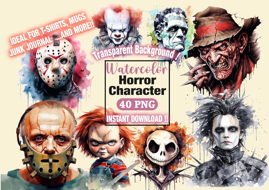 Horror Character Halloween Clipart PNG Bundle for Cricut, Scary Horror ...