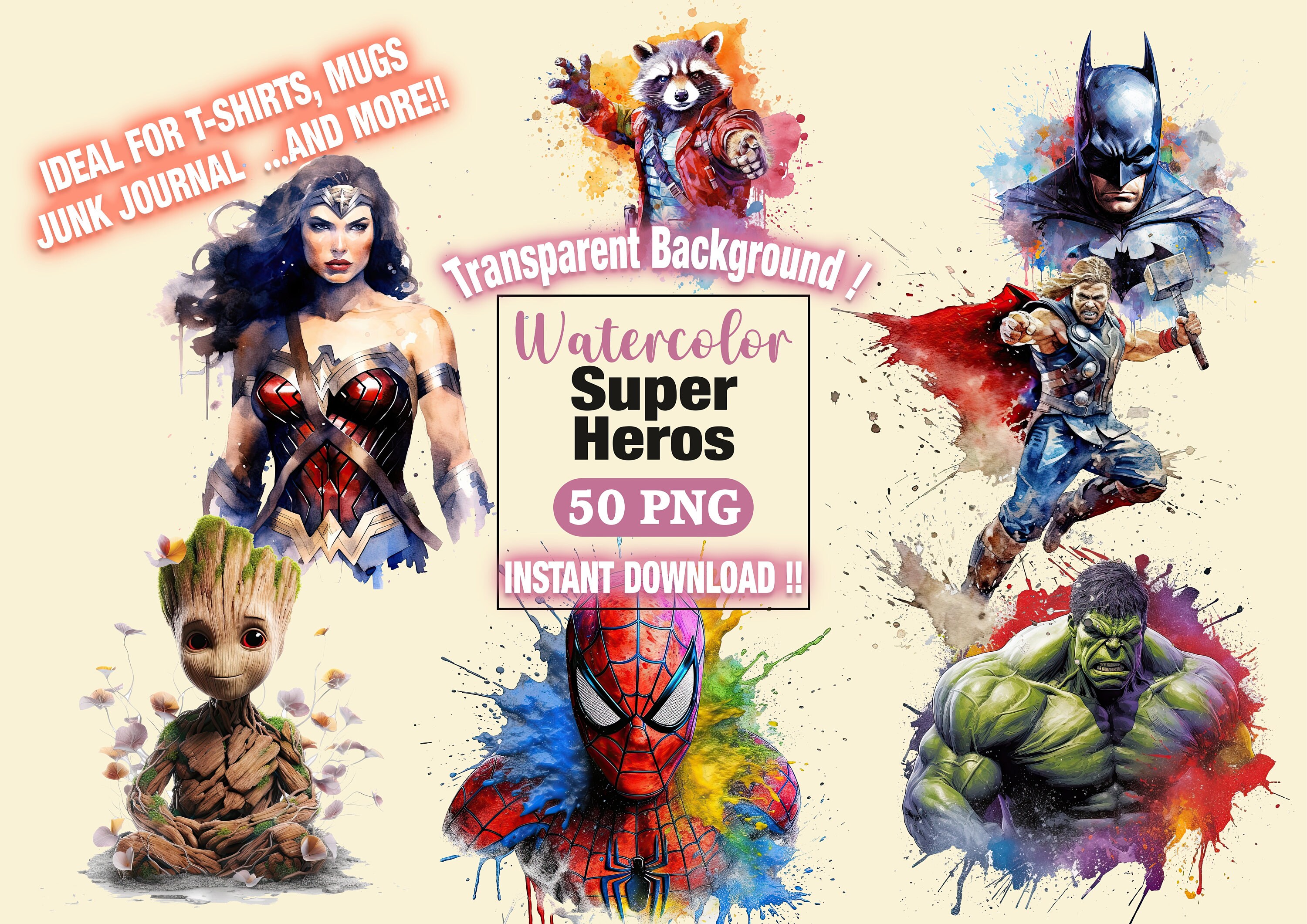 Mega Bundle Watercolor Files, Avangers, Ironman, Thor, Deadpool ...