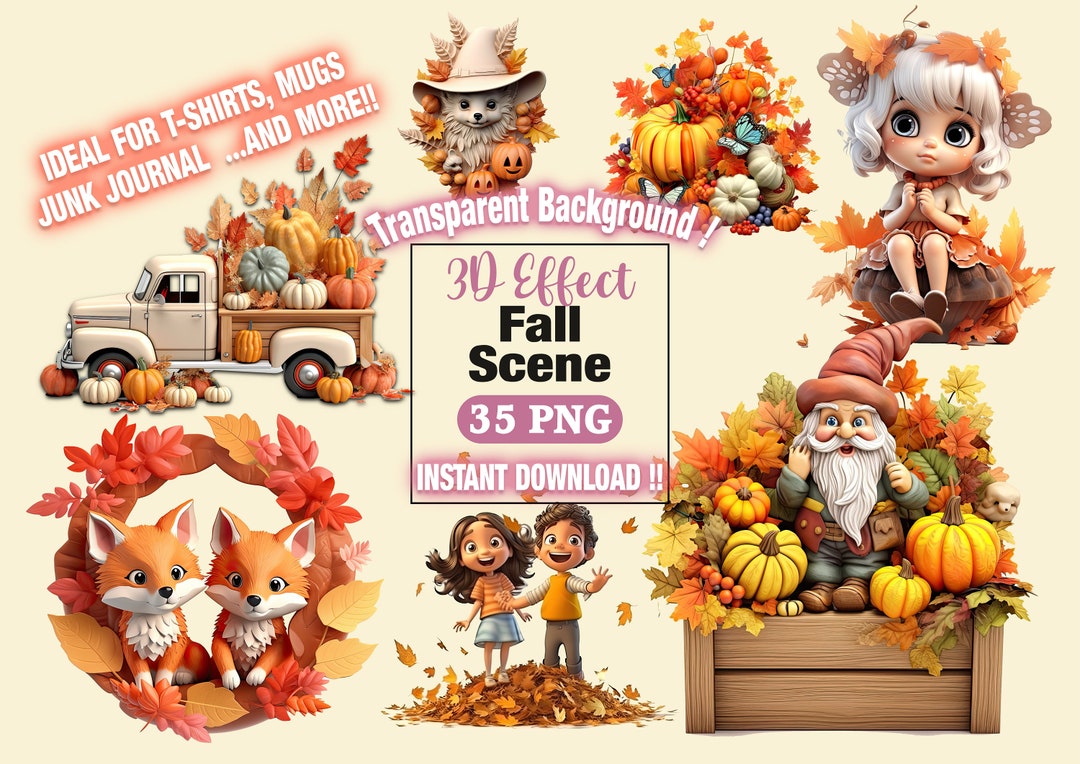 Autumn Scenes Clipart, Fall Clipart Set, Pumpkin Autumn Fall Fussy Cut ...