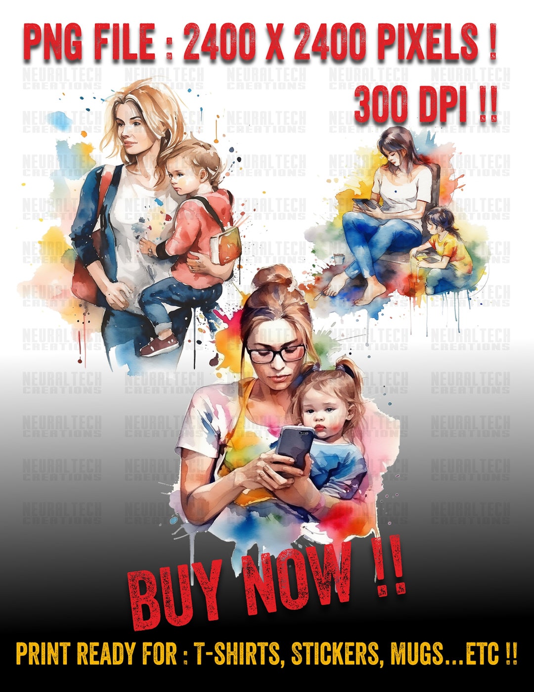 Busy Mom Life Watercolor Png Bright Color Splash Painting Instant ...