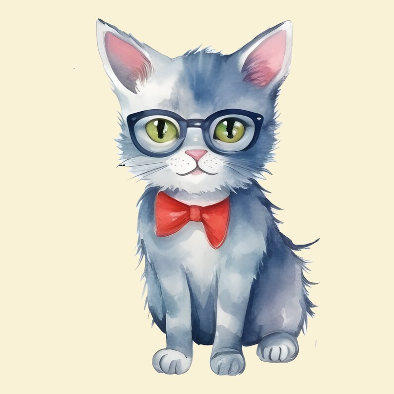Cats With Glasses Png, Watercolor Cats, Funny Cats Clipart, Cats ...