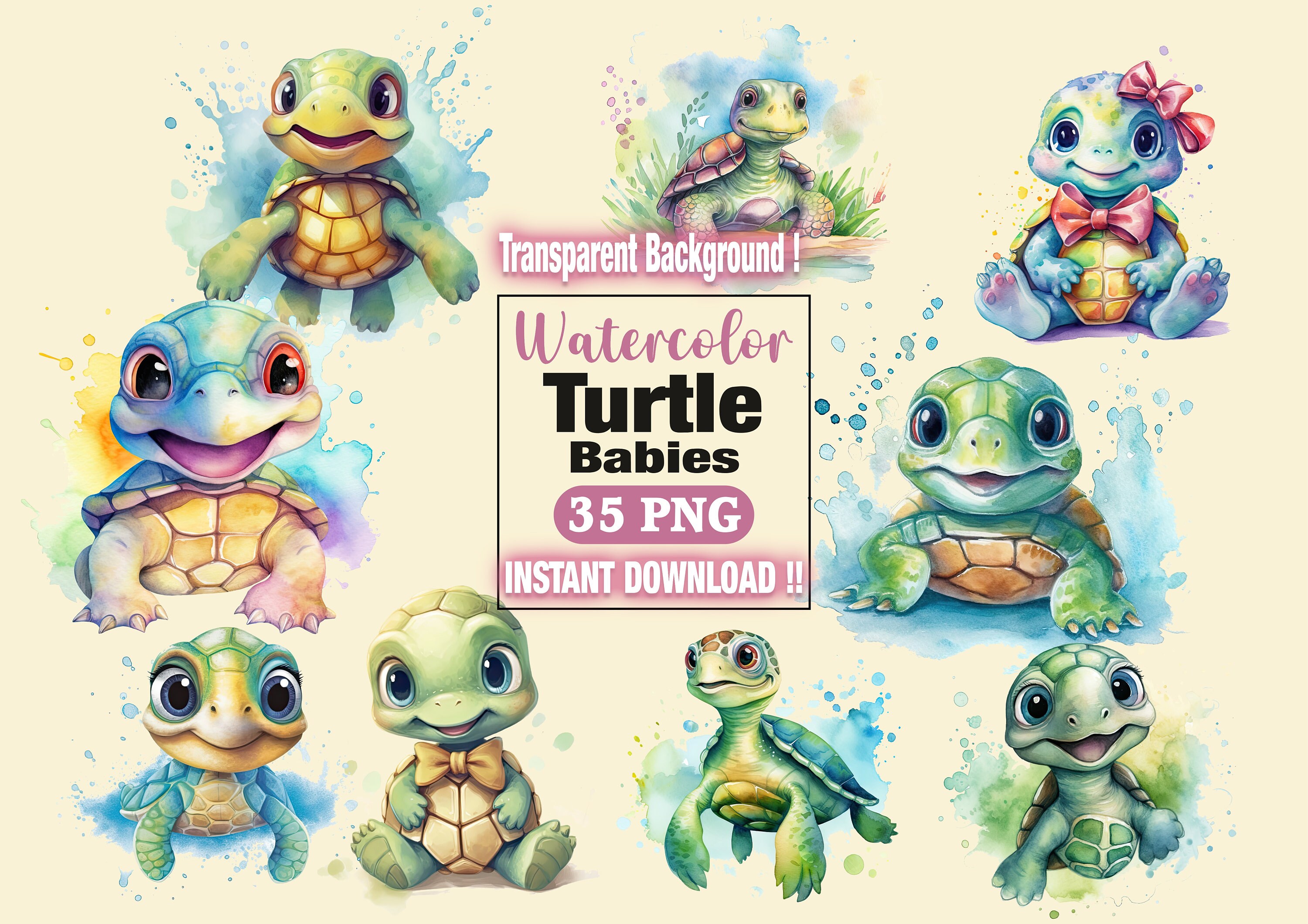 Watercolor Sea Turtle Clipart Bundle High-resolution PNG - Etsy