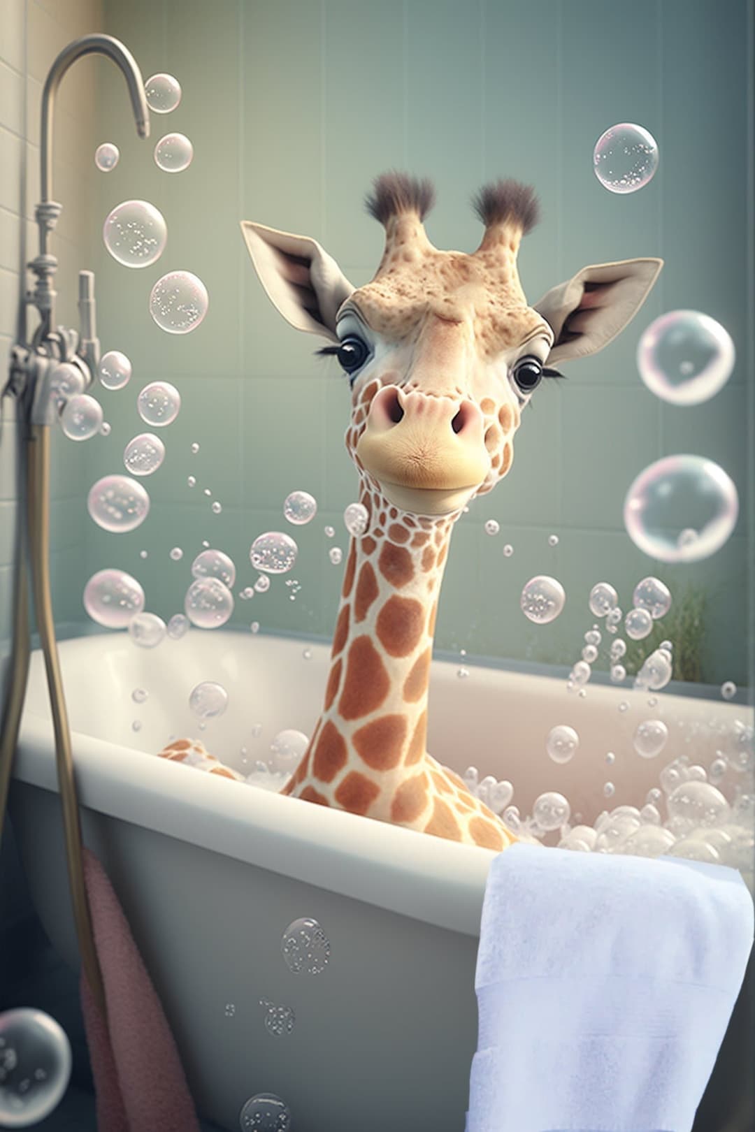 Giraffe Taking A Bath, Giraffe Printable Wall Art, Nursery Wall Decor ...