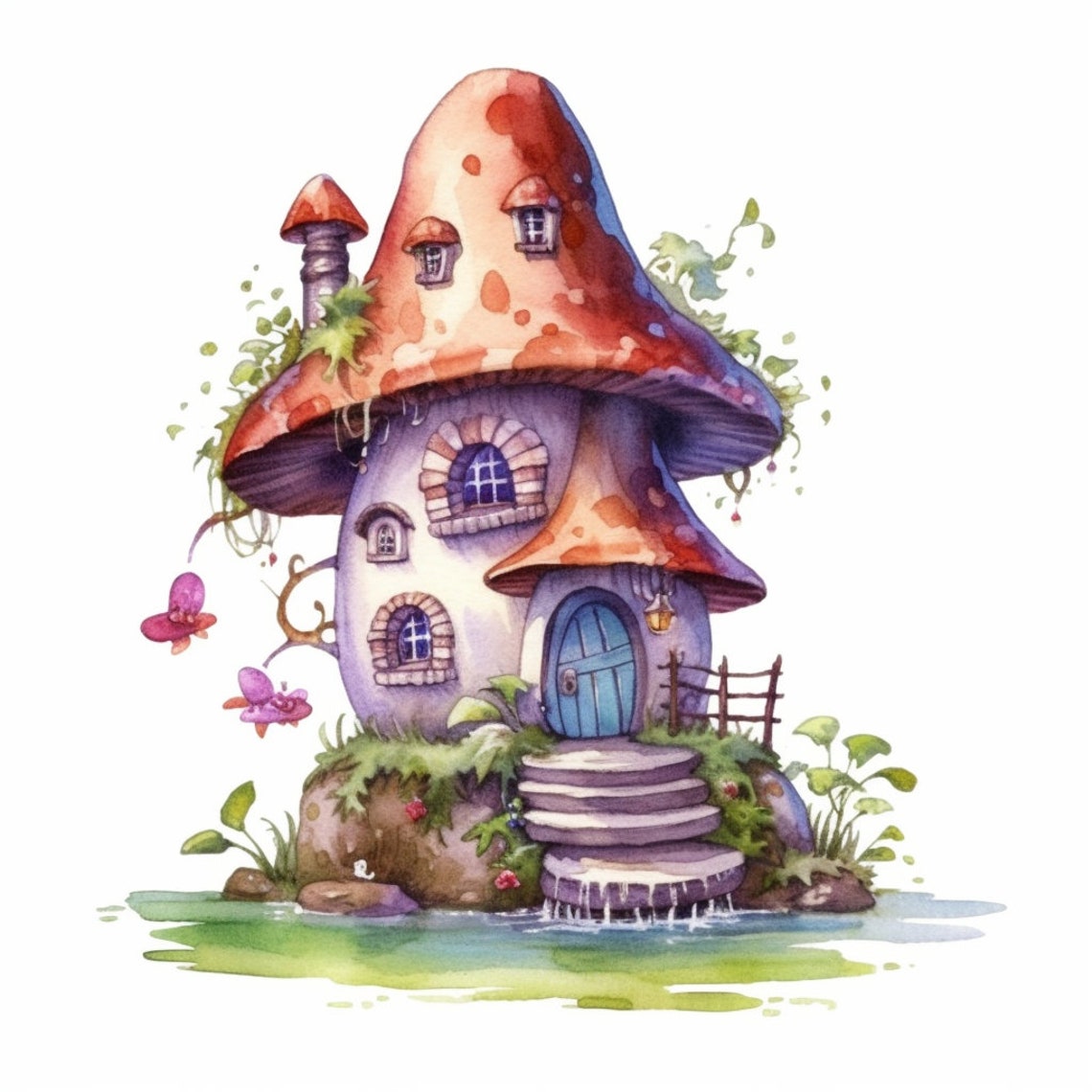 Magical Mushroom Houses Clipart Watercolor Bundle - 10 PNG Images ...