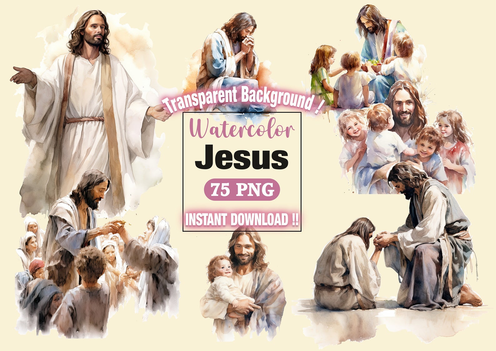 75 Watercolor Jesus Christ Cliparts, Christian Bundle, Religious, Faith ...