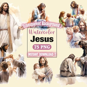 75 Watercolor Jesus Christ Cliparts, Christian Bundle, Religious, Faith ...