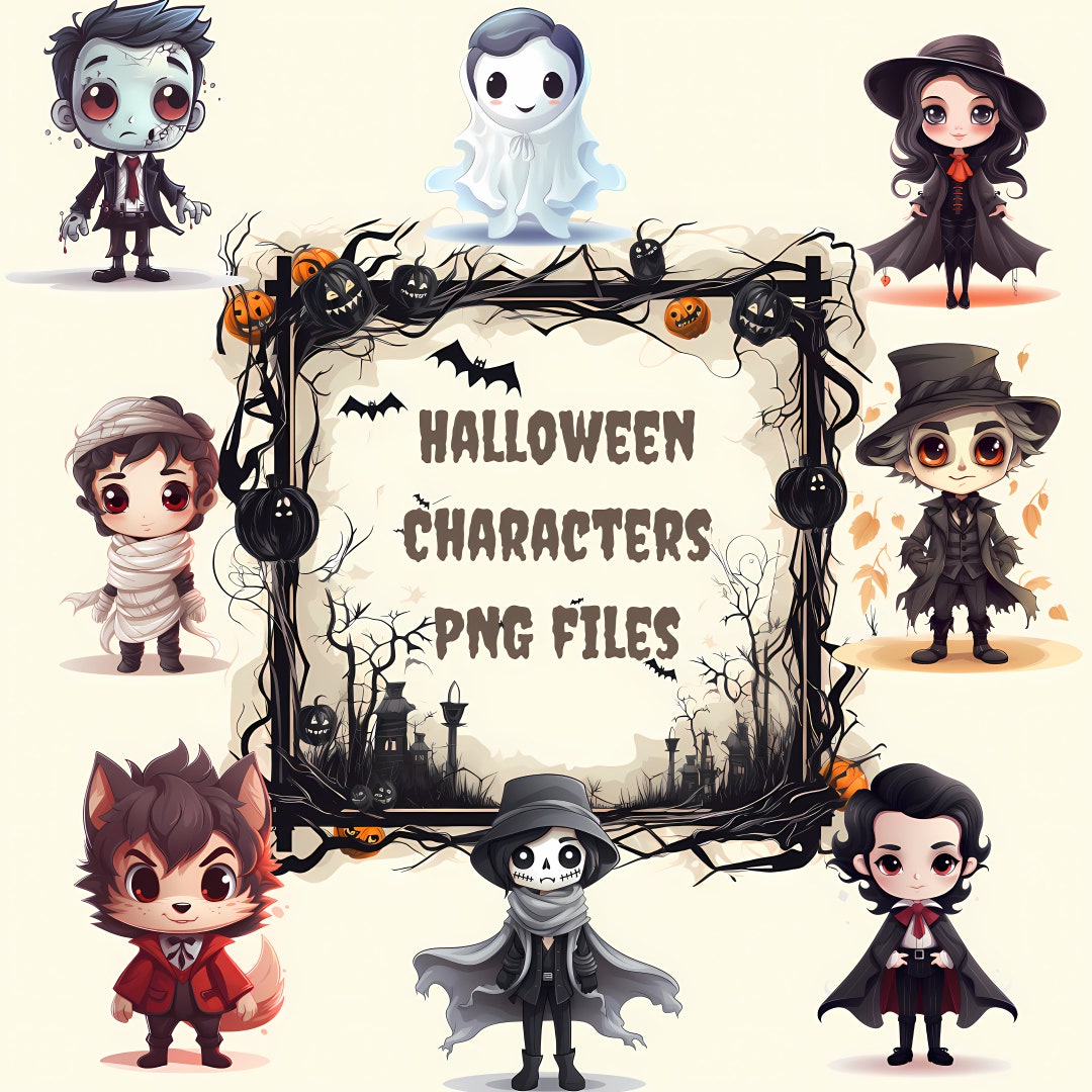 Monochromatic Halloween Clipart Bundle - Cute Scarecrows, Witches ...