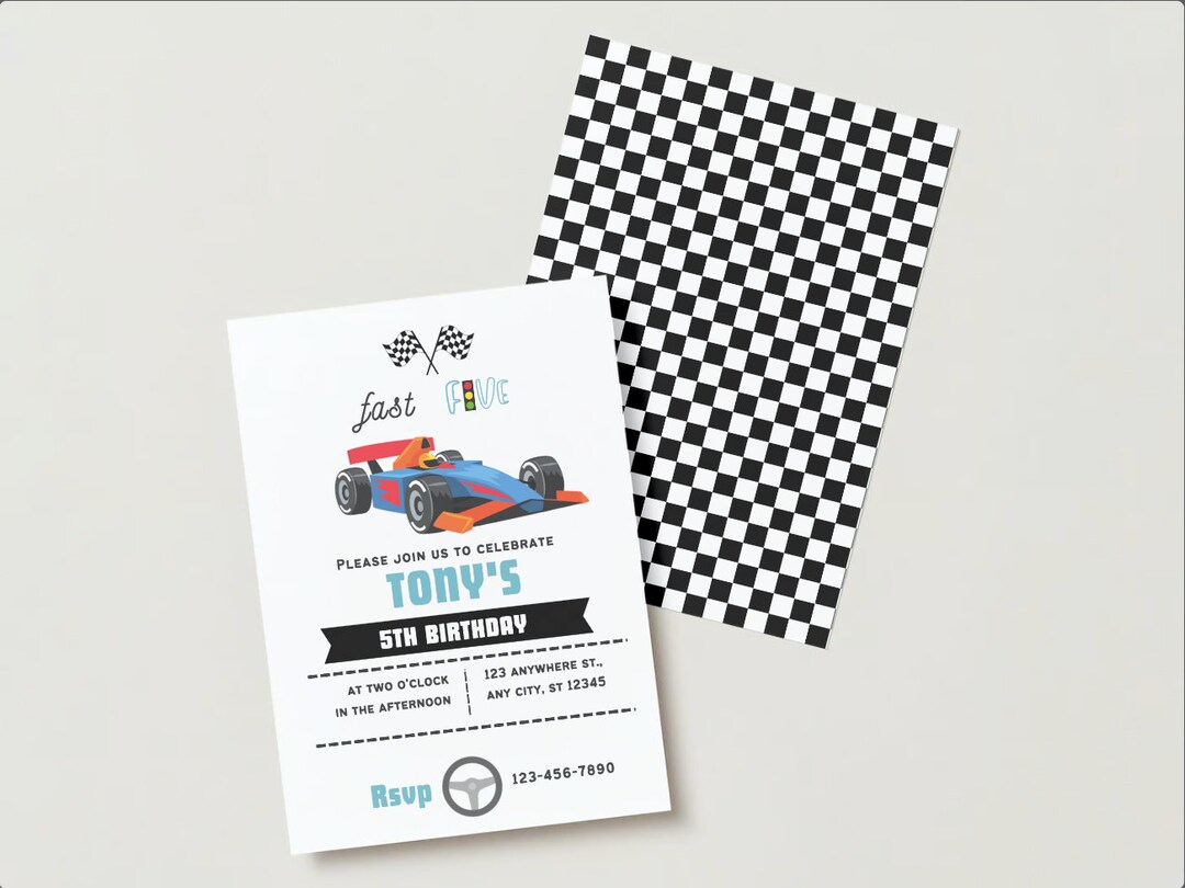 Editable Electronic Fast FIVE Birthday Invitation Race Car Birthday ...