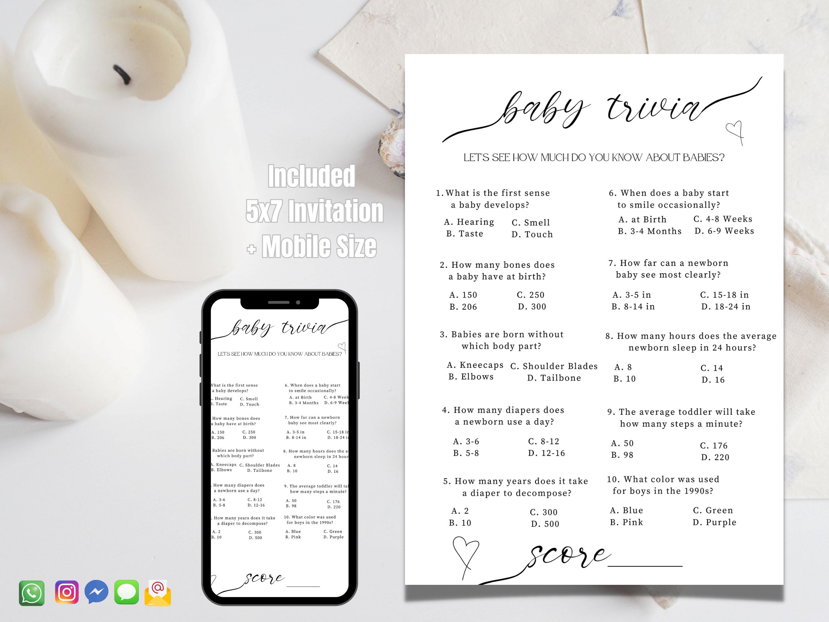 Trivia Game Template Baby Template Baby Shower Trivia Game - Etsy