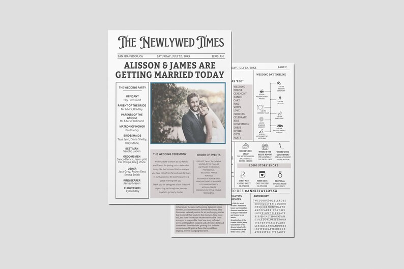 Editable Wedding Newspaper Program Newspaper Wedding Program - Etsy