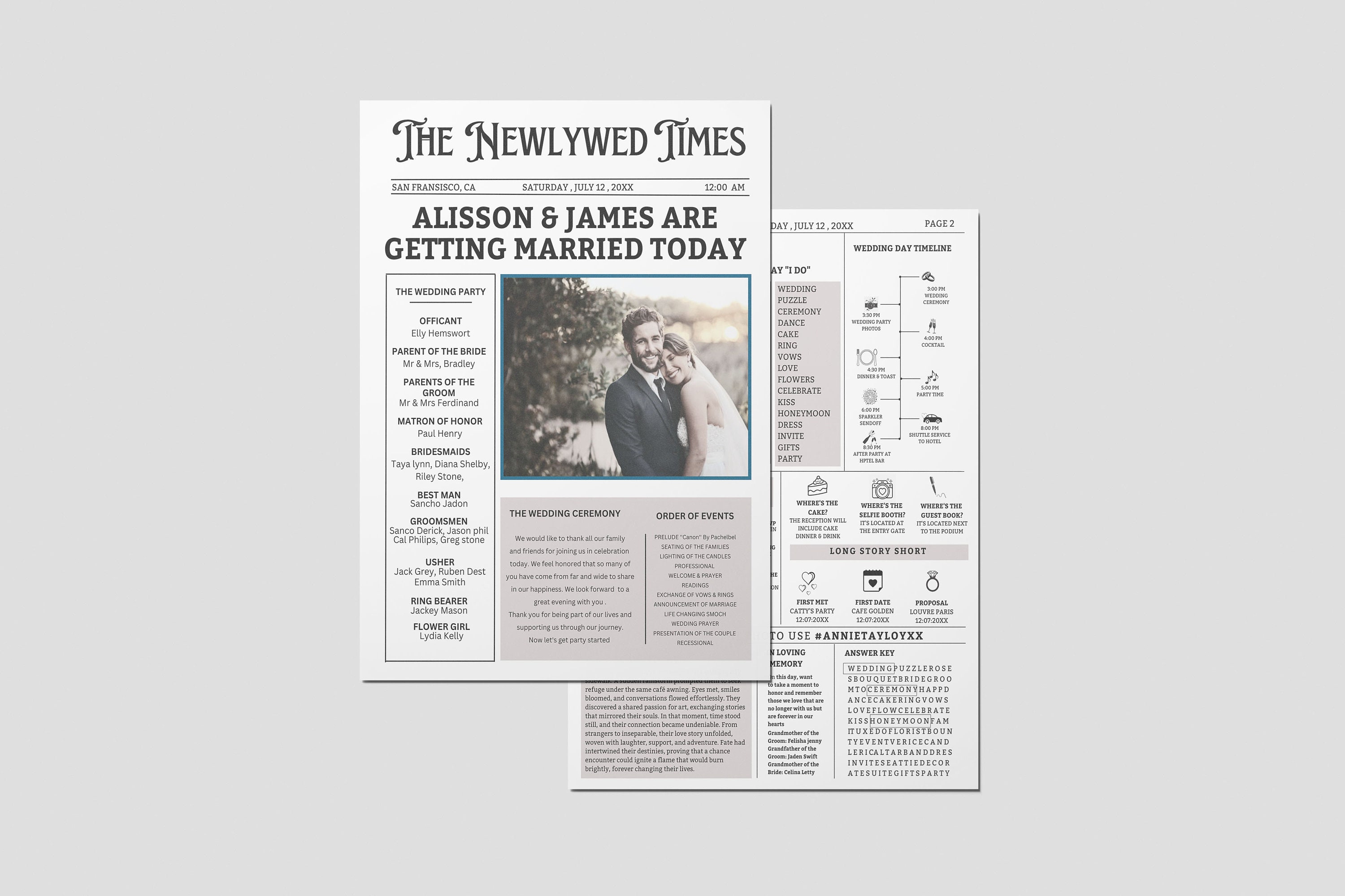 Editable Wedding Newspaper Program Newspaper Wedding Program - Etsy