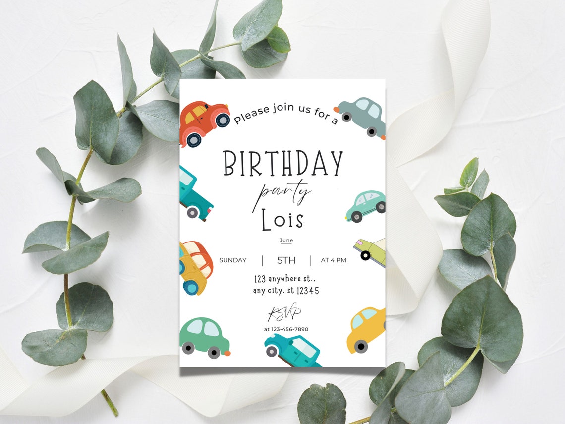 Car Invitations, Transport Invitation, Transportation Birthday Invites ...