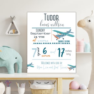 Baby Boy Birth Announcement Airplane Pilot Theme Nursery Wall Art ...
