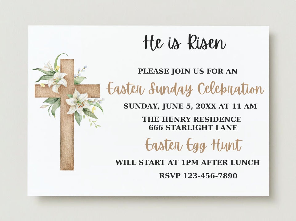 Christian Easter Invitation Easter Brunch Invitation Easter He Has ...
