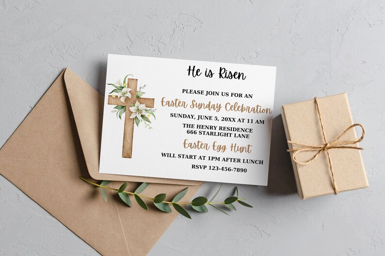 Christian Easter Invitation Easter Brunch Invitation Easter He Has ...