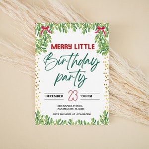 EDITABLE Little Merry Christmas Birthday Invitation Christmas Photo ...