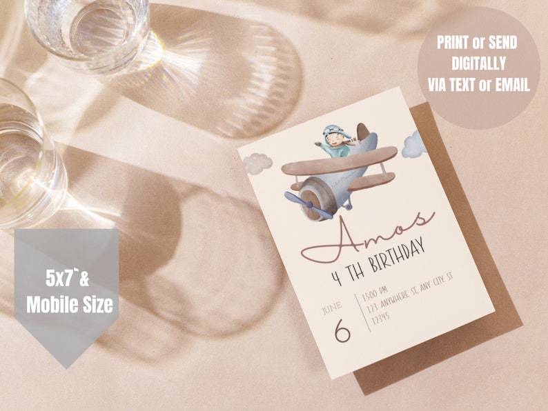 Modern Plane Invitation,airplane Birthday Invitation Template, Airplane ...