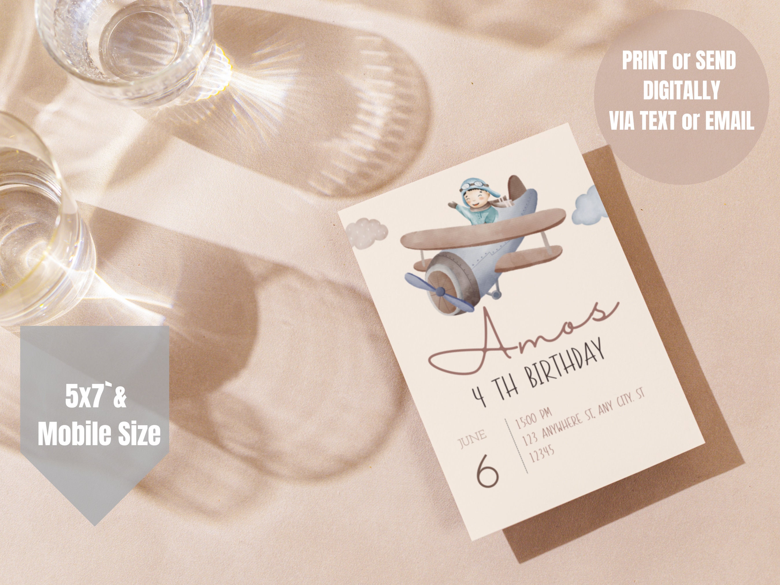 Modern Plane Invitation,airplane Birthday Invitation Template, Airplane Invitation, Aviation ...