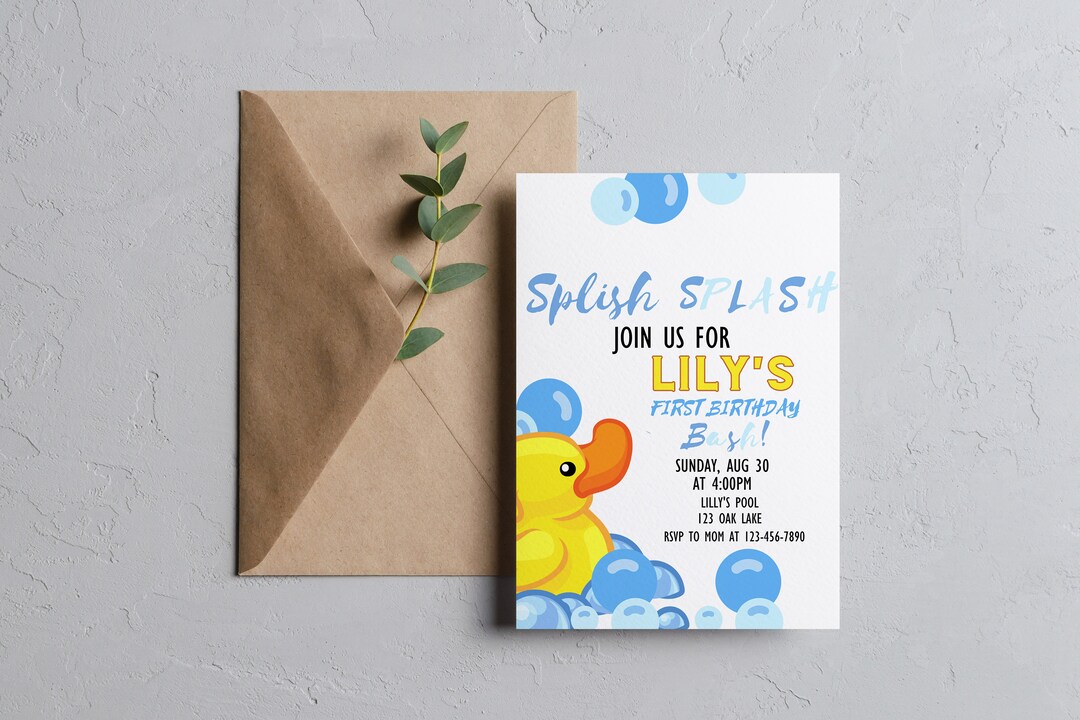 Duck Birthday Party Invitation-kids Birthday Invite Yellow - Etsy