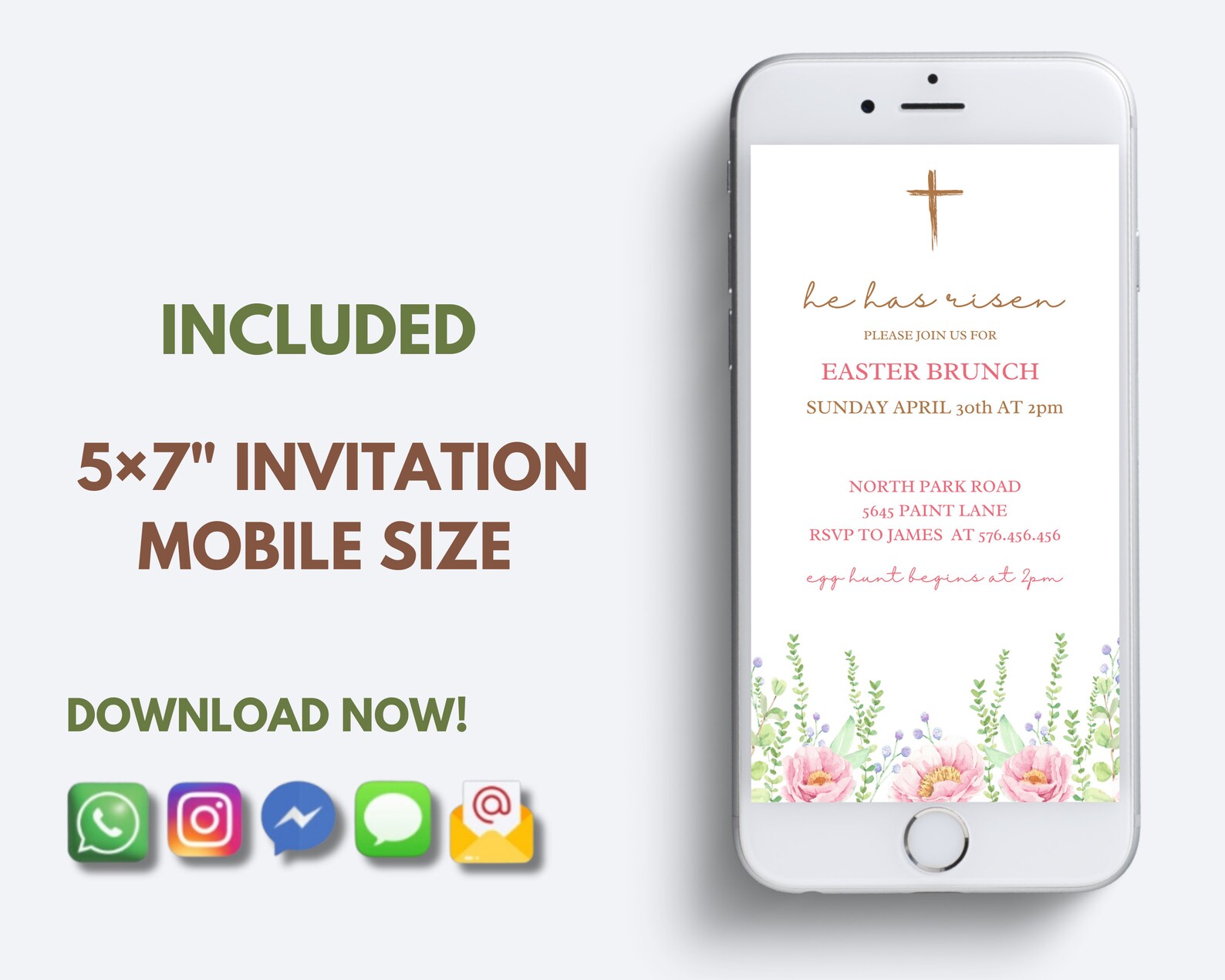Christian Easter Invitation Easter Brunch Invitation Easter He Has ...