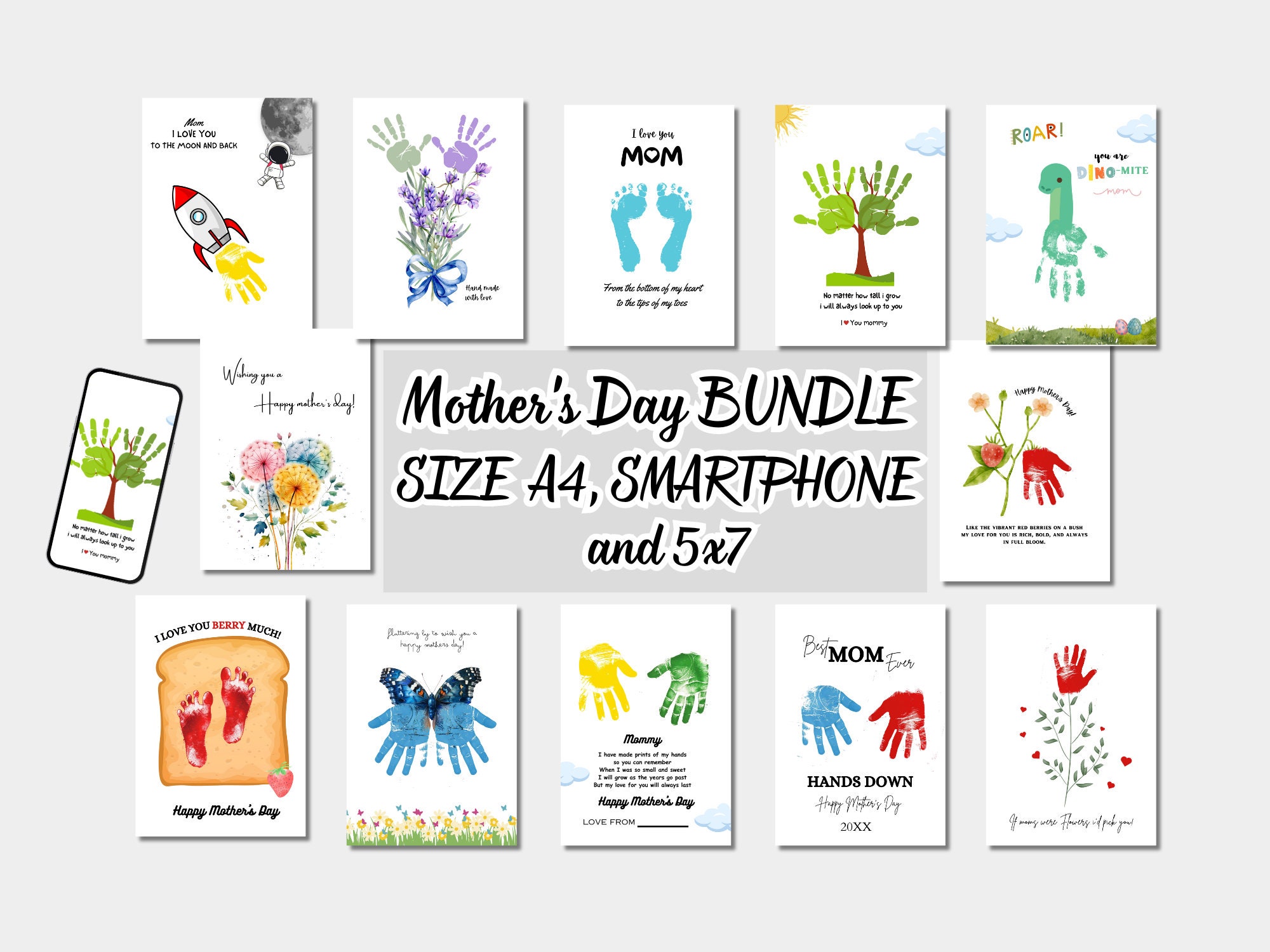 BUNDLE Handprint Craft Art, Printable Mothers Day, for Mom or Grandma ...