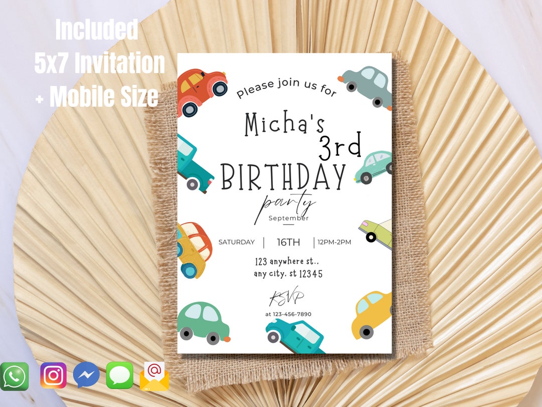 Car Invitations, Transport Invitation, Transportation Birthday Invites ...