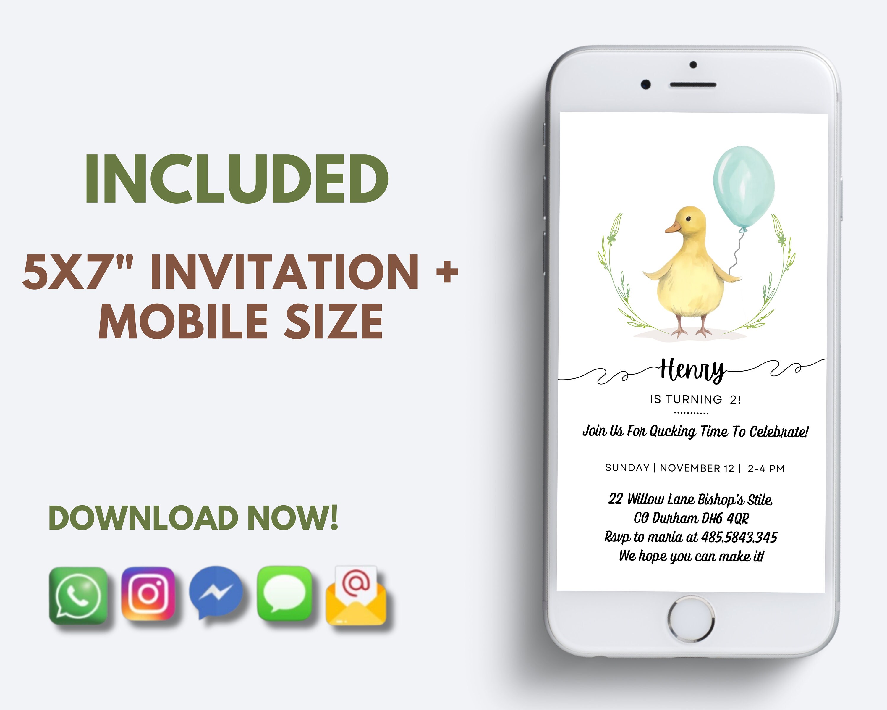 Duck Birthday Party Invitation-kids Birthday Invite Duck - Etsy