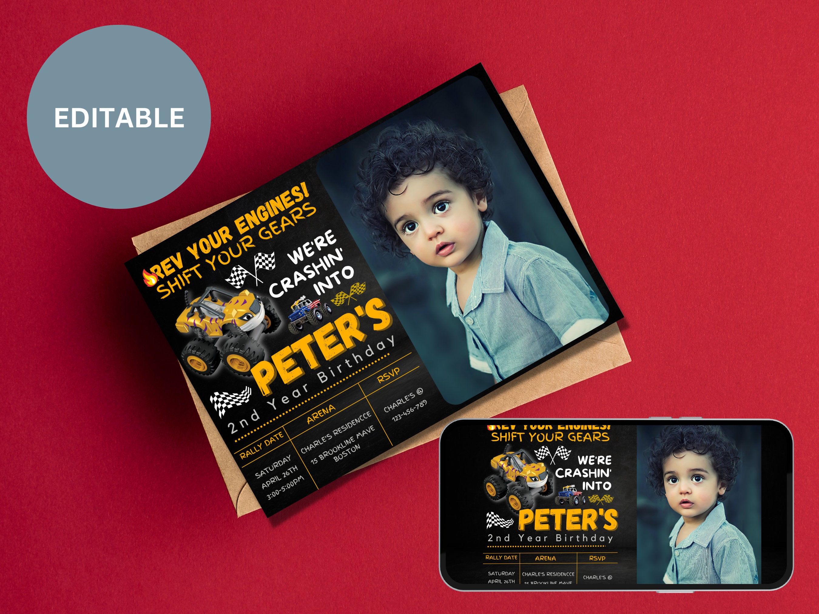 Truck Rally Editable Birthday Invitation Party Invitation digital ...