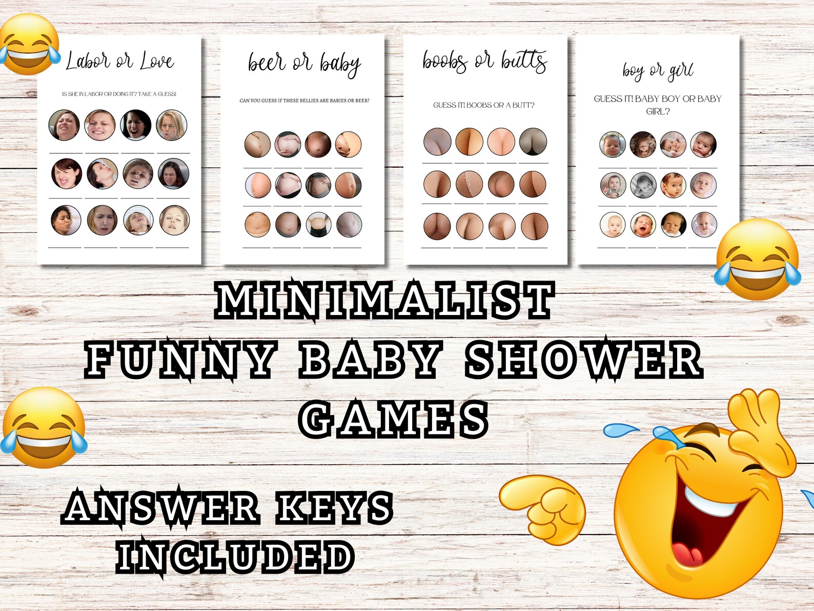 FUNNY Baby Shower GAMES, Minimalist Game Bundle, Baby Shower Minimalist ...