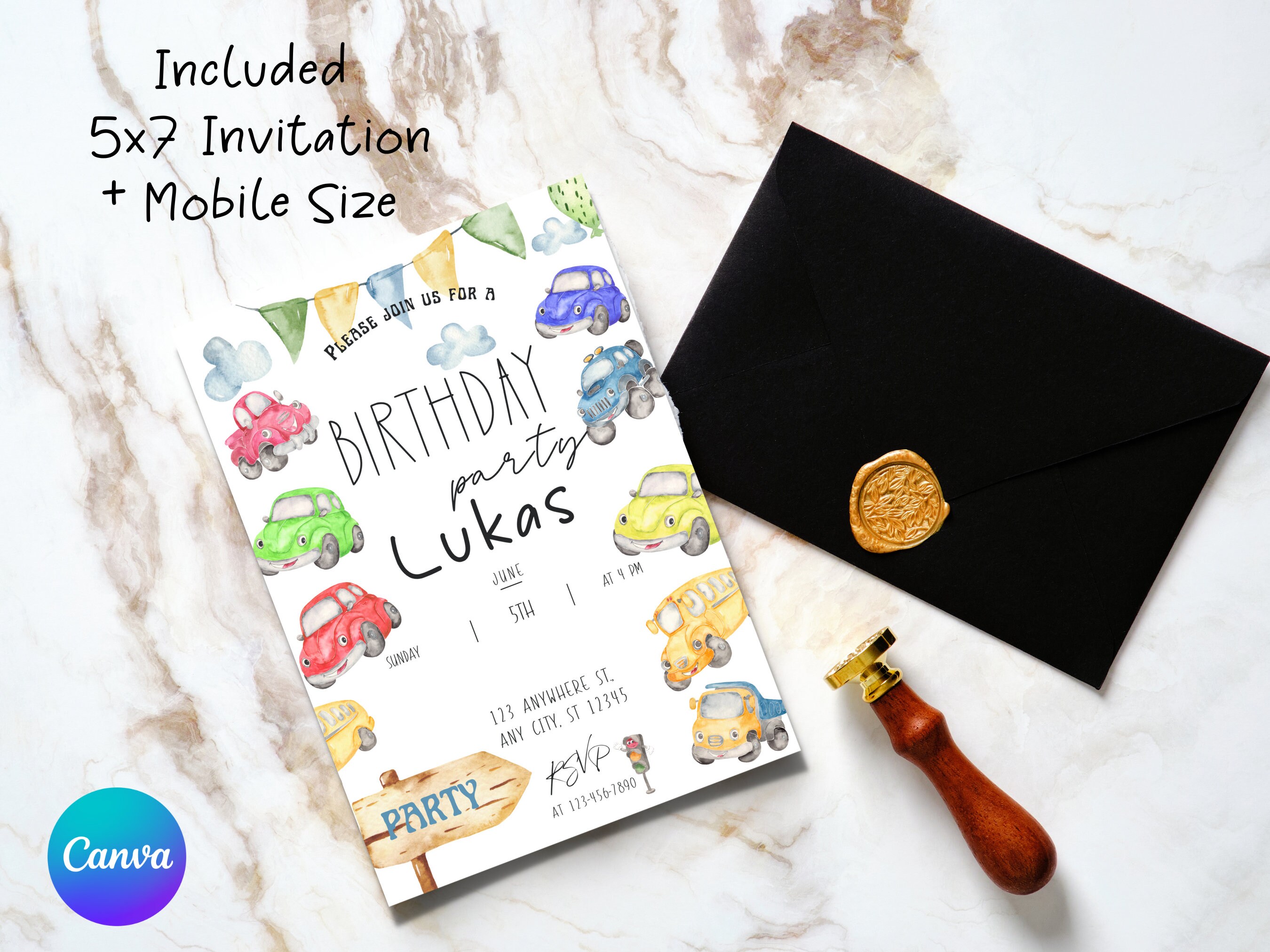 Car Invitations, Transport Invitation, Transportation Birthday Invites ...