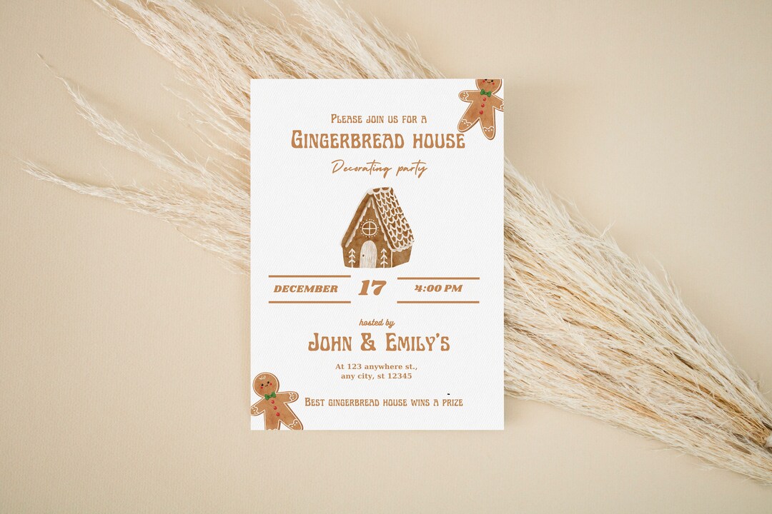 Editable Christmas Gingerbread House Decorating Party Invitation Red ...