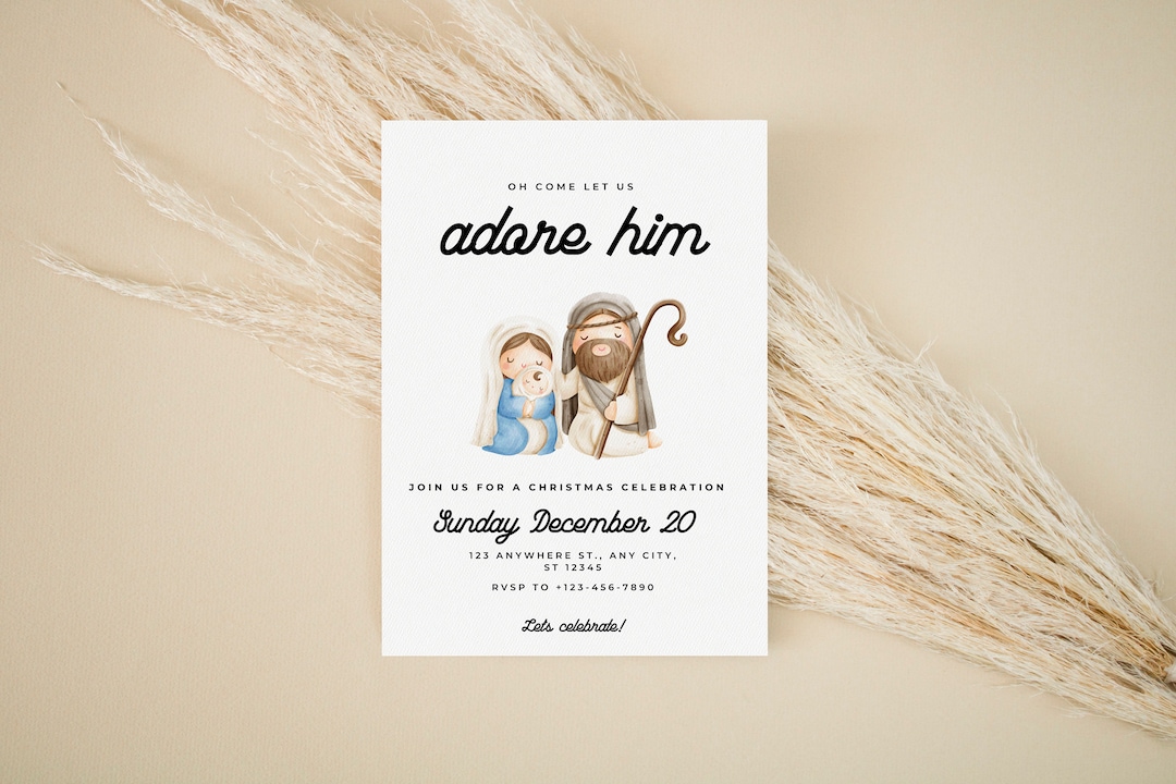 Christian Christmas Nativity Invitation, Religious Invite, Editable ...
