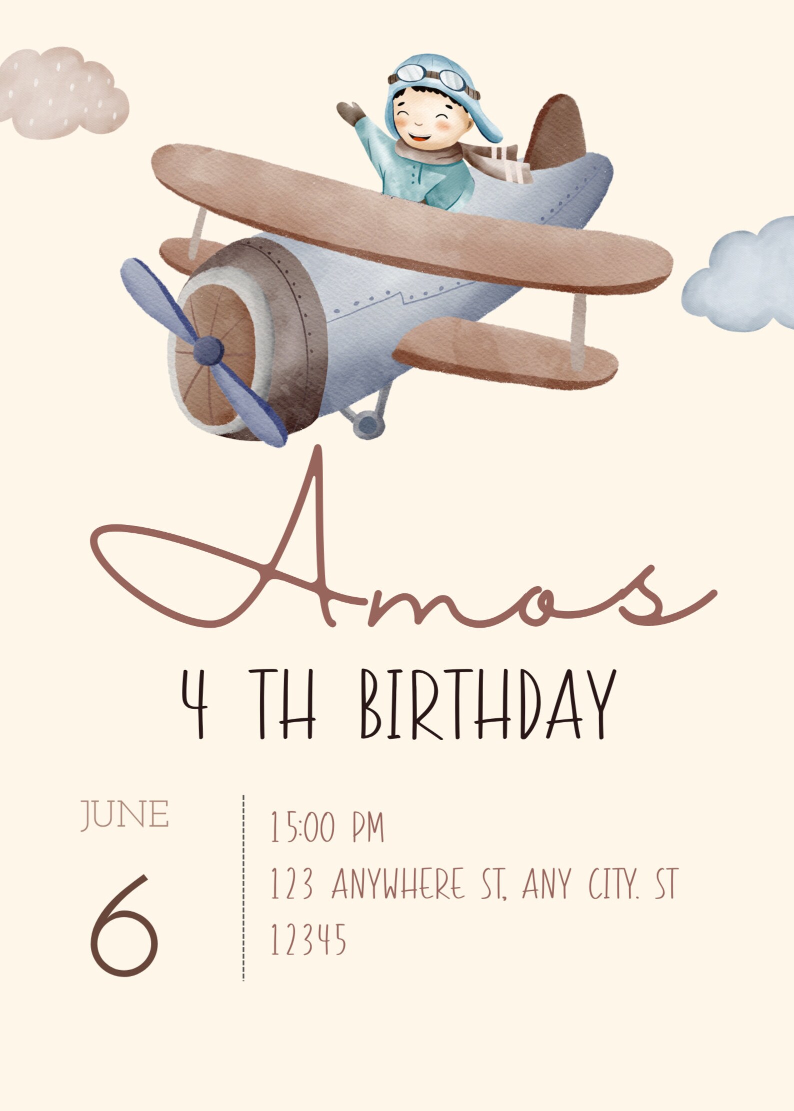 Modern Plane Invitation,airplane Birthday Invitation Template, Airplane ...