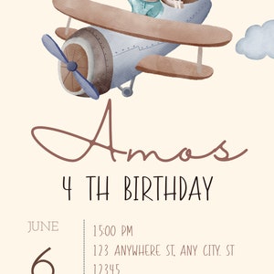 Modern Plane Invitation,airplane Birthday Invitation Template, Airplane ...