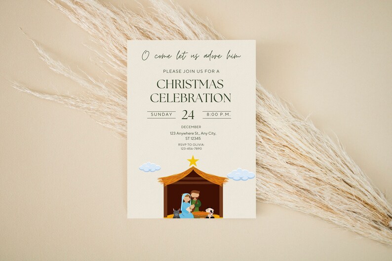 Christian Christmas Nativity Invitation, Religious Invite, Editable ...