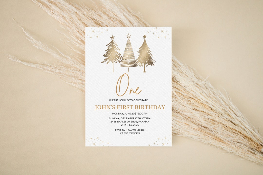 Christmas First Birthday Invitation Winter First Birthday Invite Gender ...