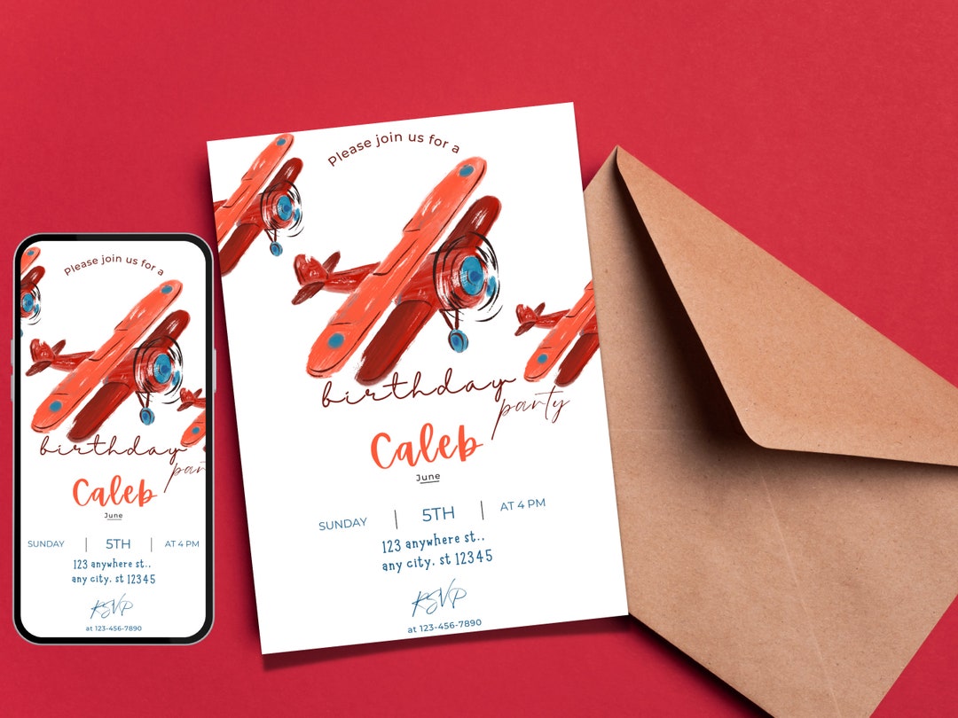 Modern Plane Invitation, Airplane Birthday Invitation Template,airplane ...